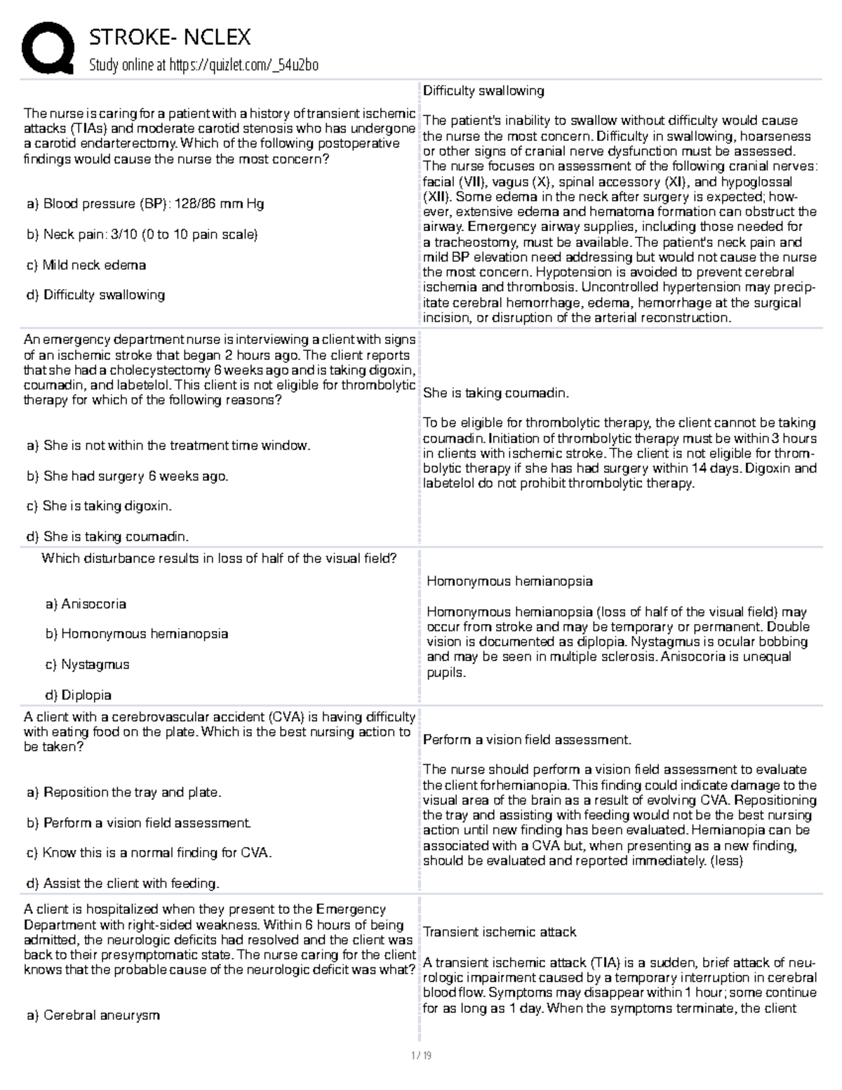 Stroke- nclex - MedSurg Practical Exam - Study online at quizlet ...