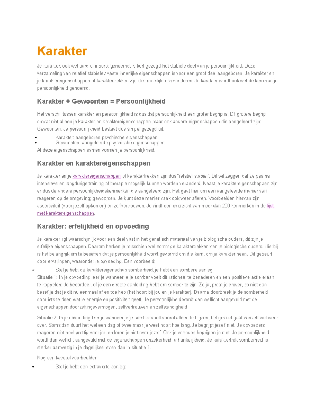 Karaktereigenschappen lijst - Karakter Je karakter, ook wel aard of ...