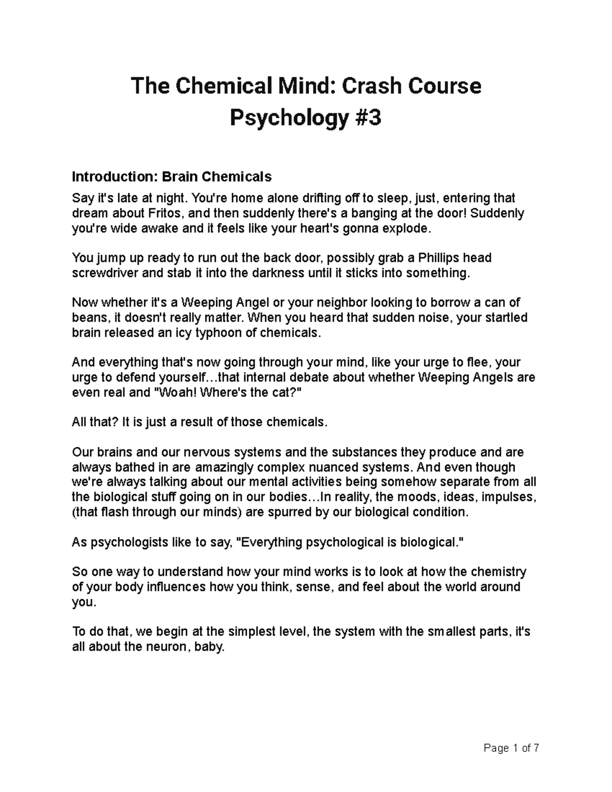 The Chemical Mind: Crash Course Psychology #3 - Brain Chemistry ...