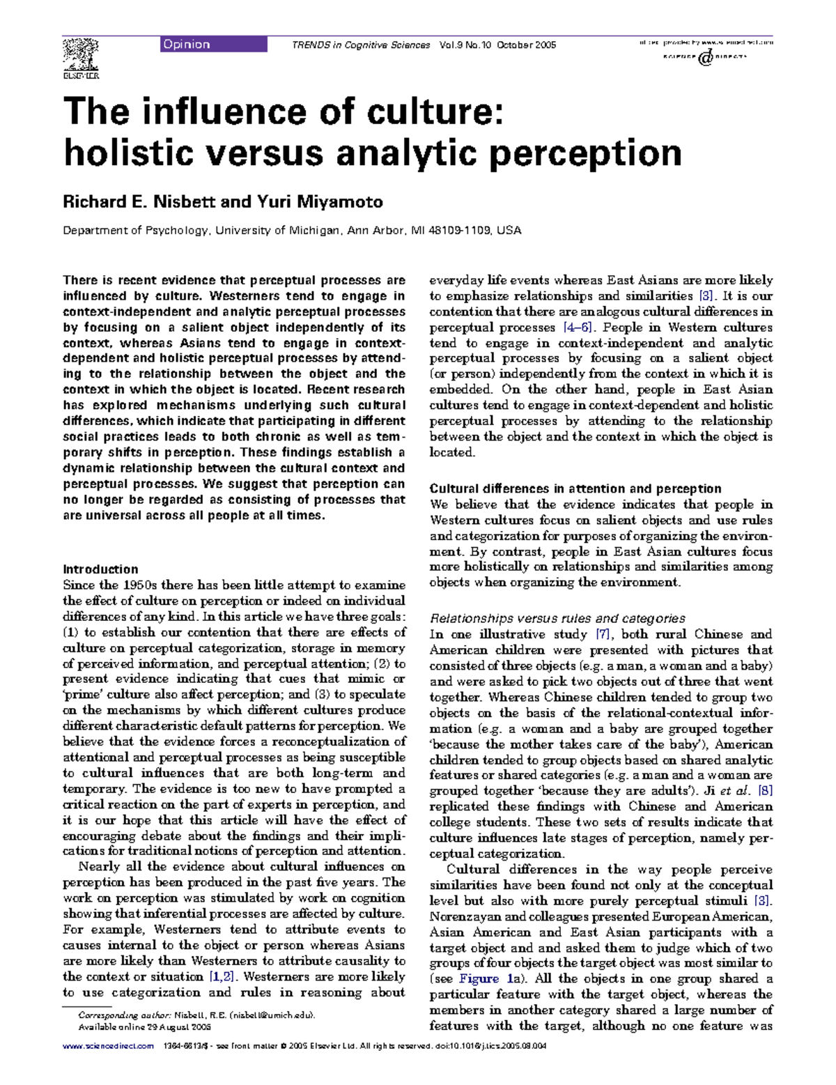 Cognitive Science 9.10: Cultural Influences on Perception Dynamics ...