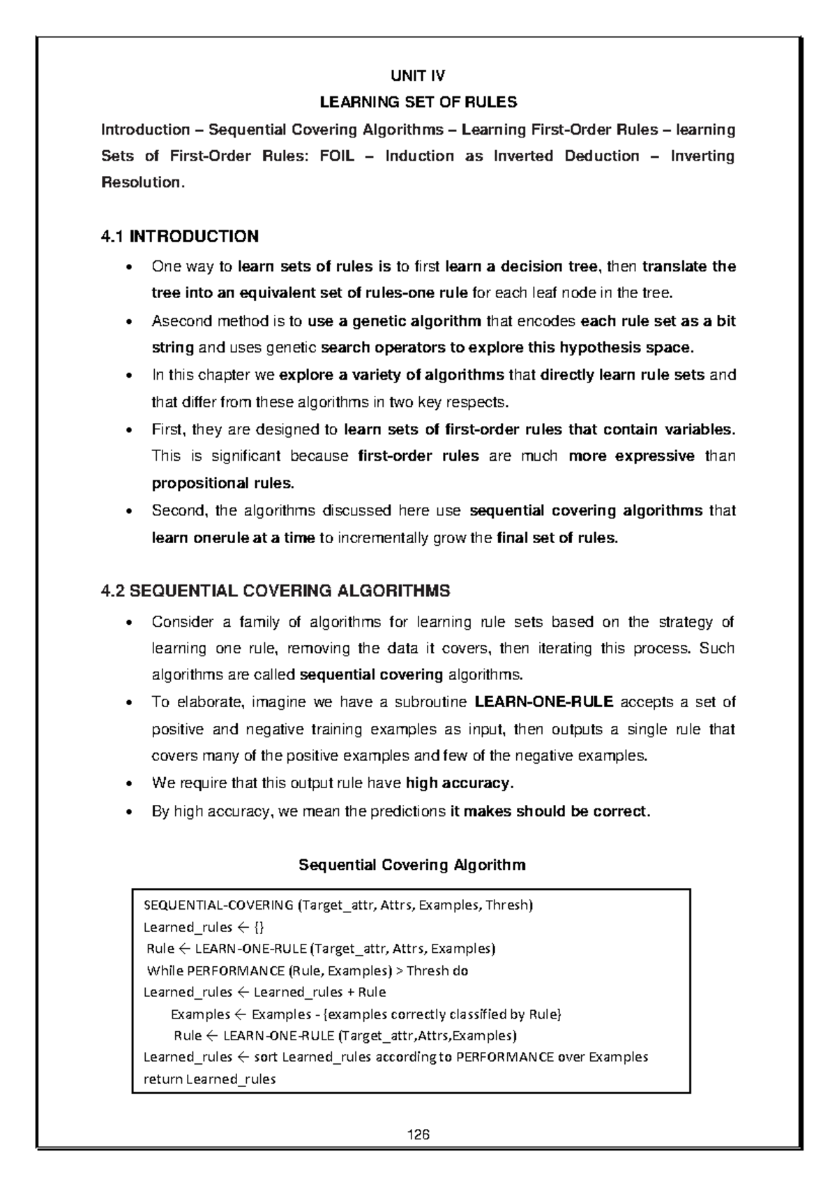 AI & ML UNIT IV Learning Sets of Rules: Sequential Covering Algorithms ...