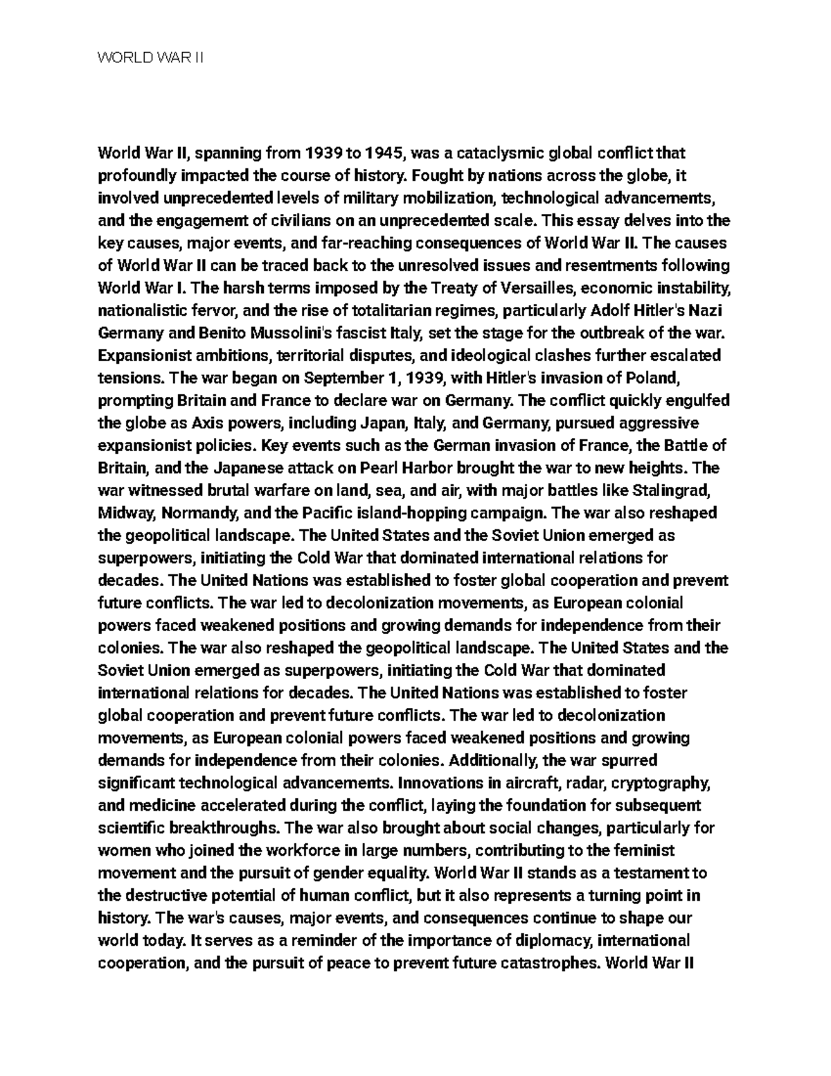 World war II essay - WORLD WAR II World War II, spanning from 1939 to ...