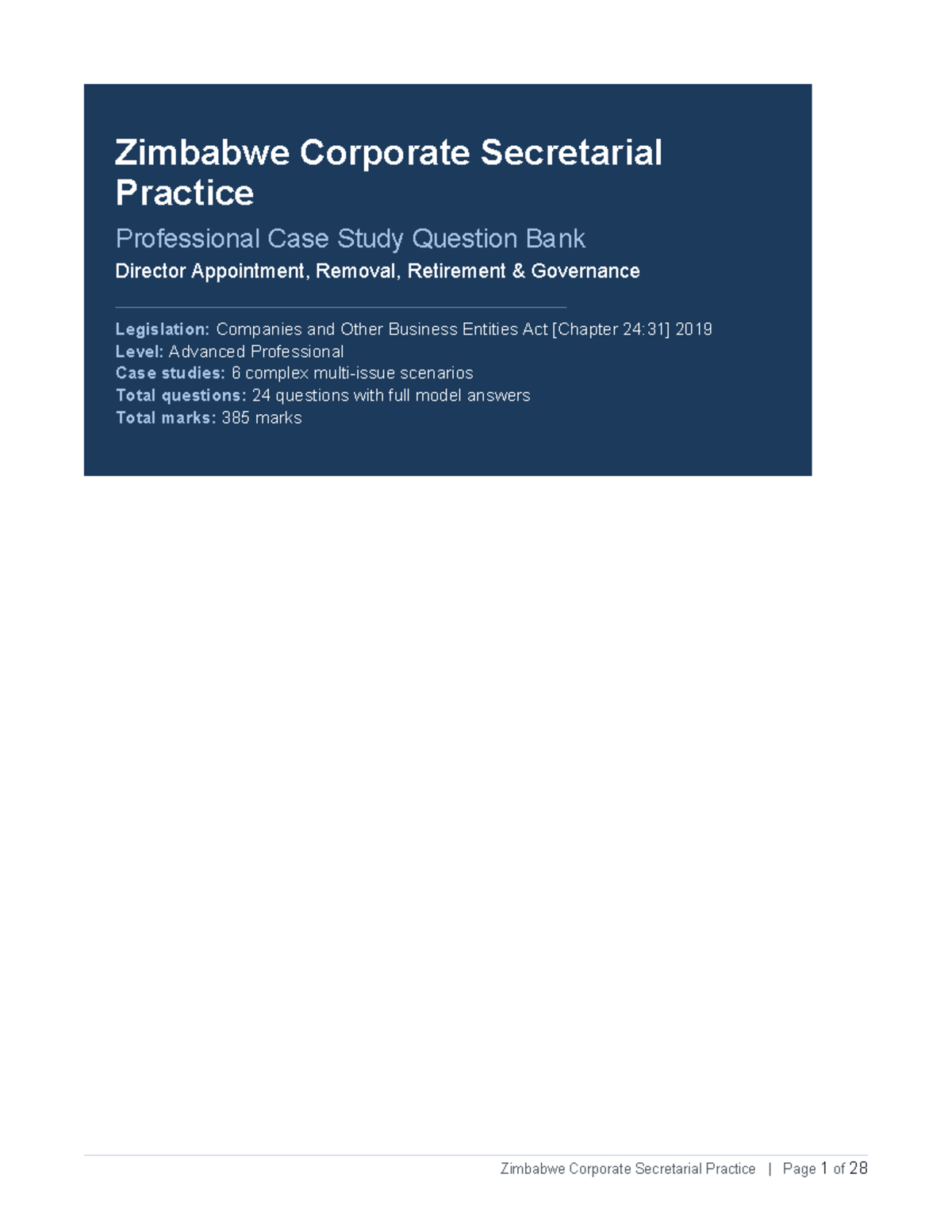 Zim Corporate Secretarial Practice Case Study Question Bank: Director ...