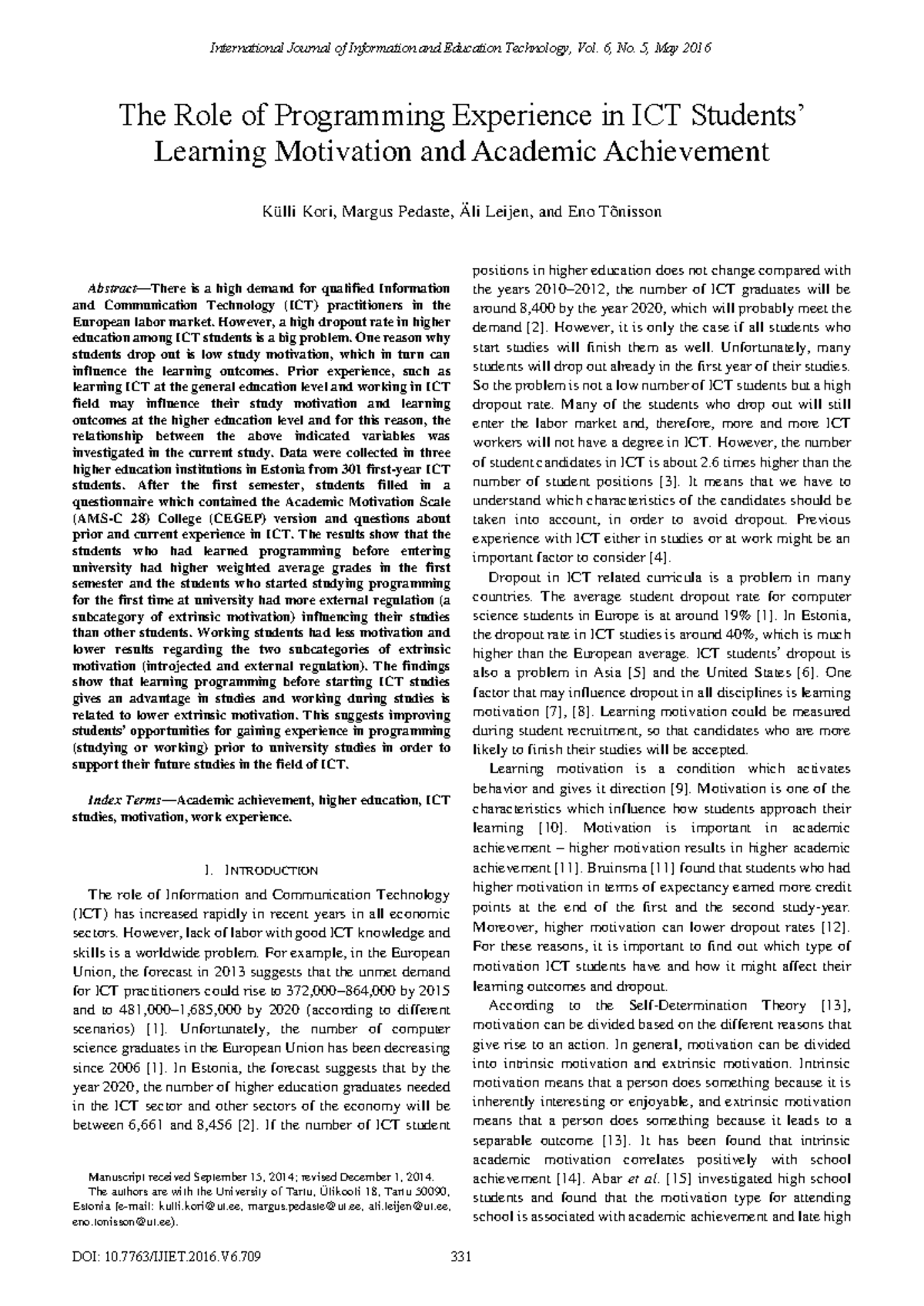 The Impact of Prior Programming Experience on ICT Students’ Motivation ...