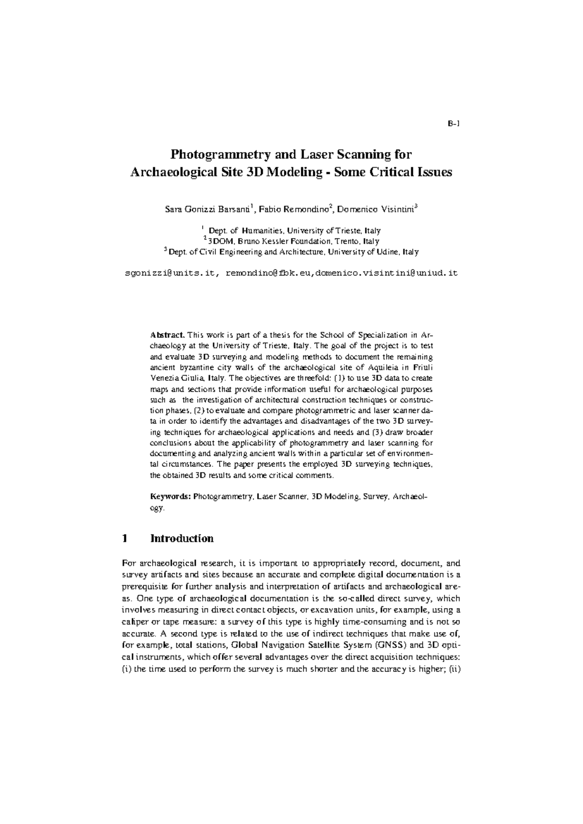 Photogrammetry and Laser Scanning Techniques for Archaeology 3D ...