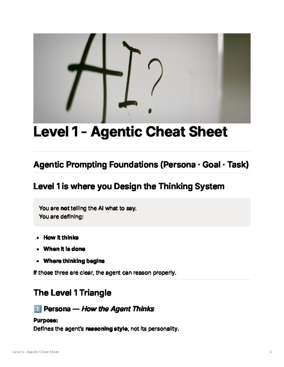 Level 1 Agentic Cheat Sheet: Foundations of Prompting and Reasoning ...