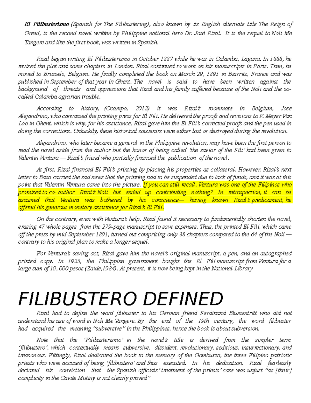 El Filibusterismo Chapter Summary: Key Insights and Analysis - Studocu