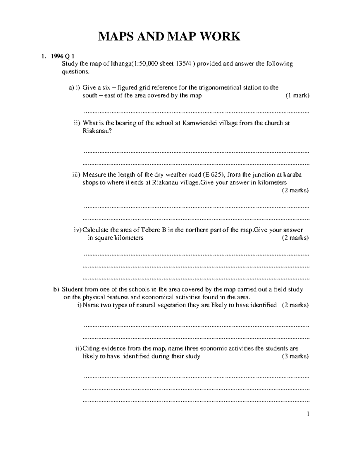 MAPS AND MAP WORK: Detailed Analysis of 1996-2001 Geography Exam ...