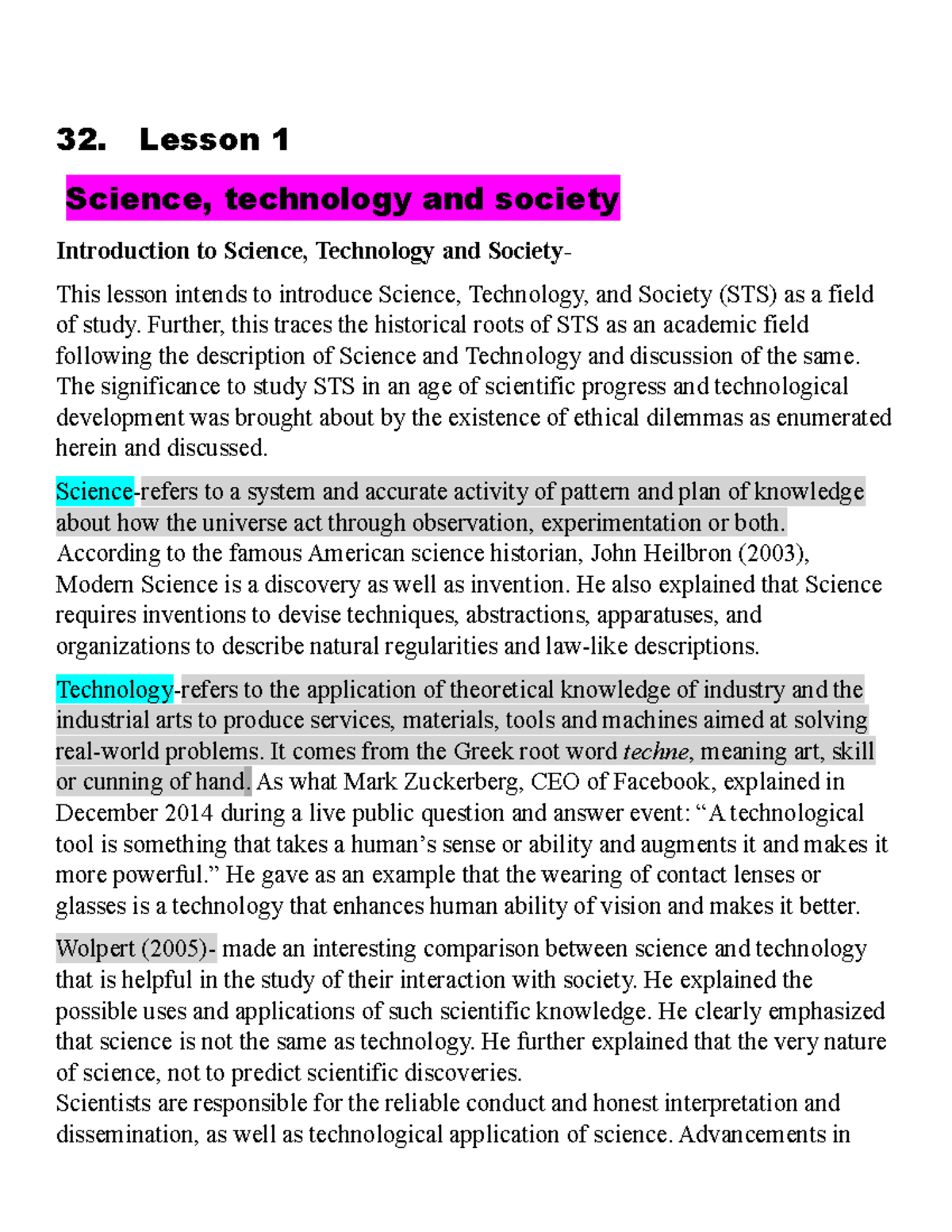 NEU Module - MODS - 32. Lesson 1 Science, technology and society Introduction to Science ...