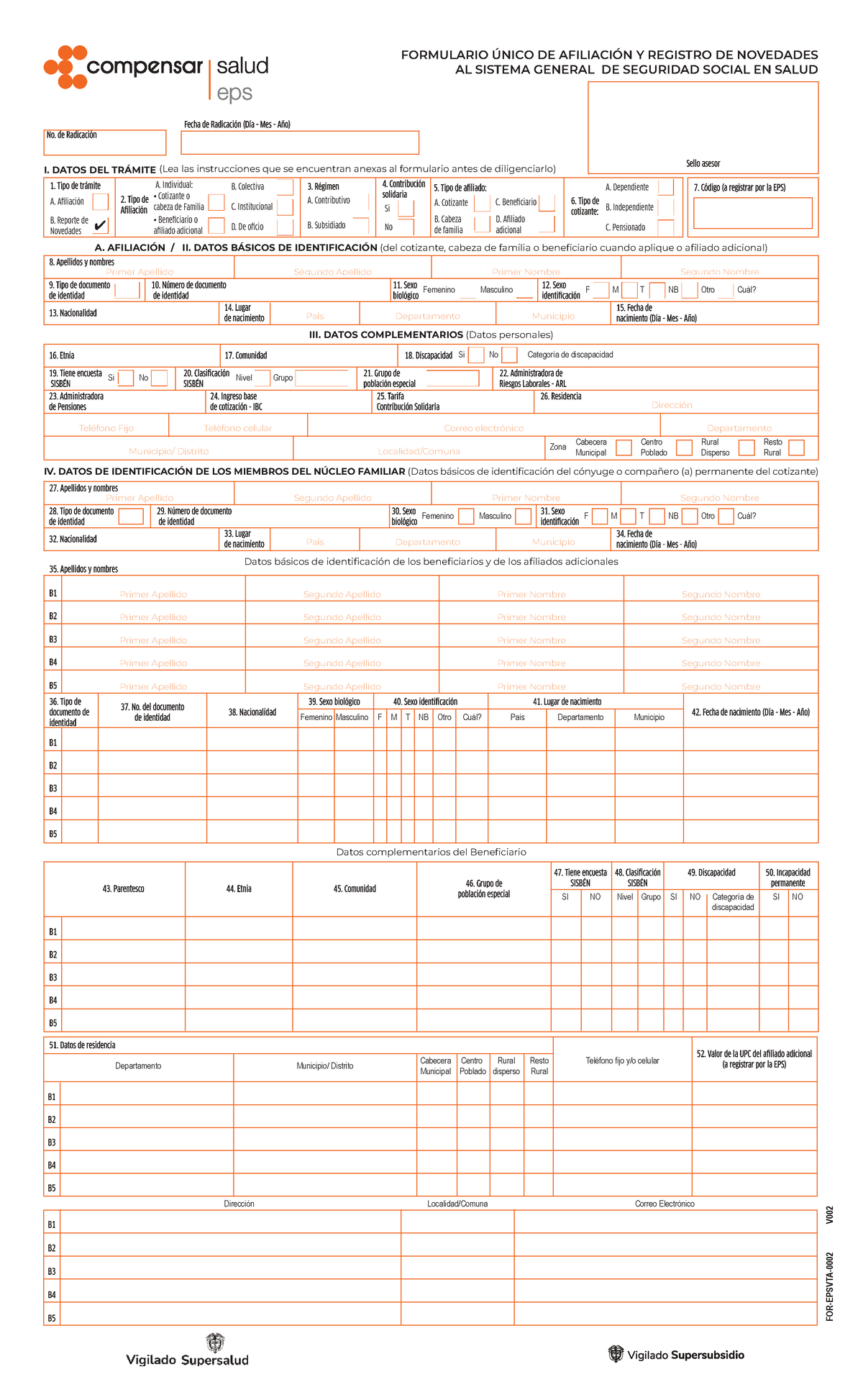 Formulario Único de Afiliación y Reporte de Novedades - Compensar - Studocu