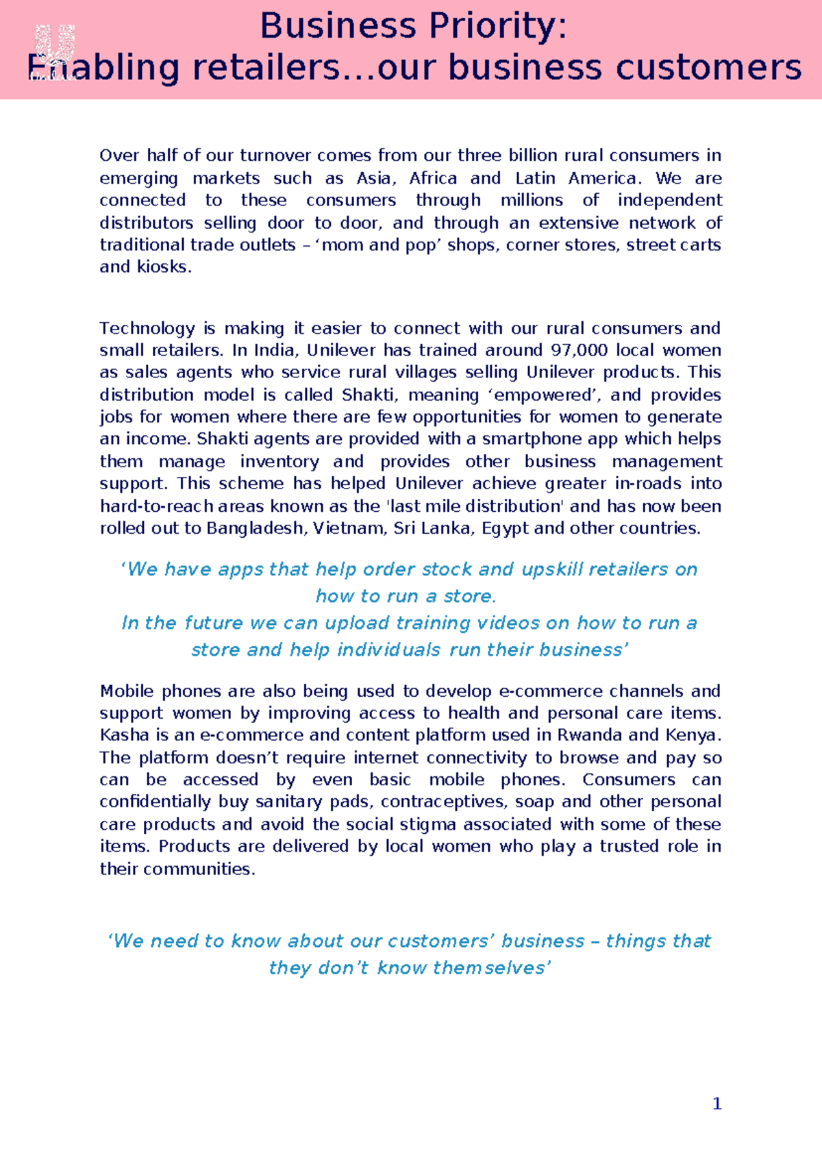 Business Priority Enabling retailers our business customers - Business ...