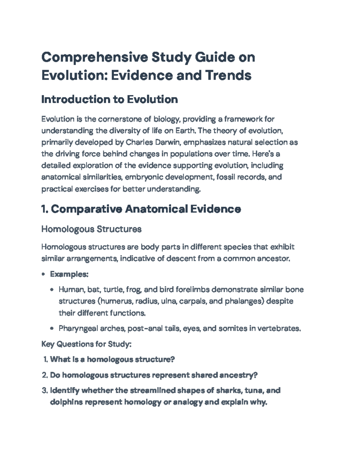 Comprehensive Evolution Study Guide: Evidence, Trends, and Activities ...