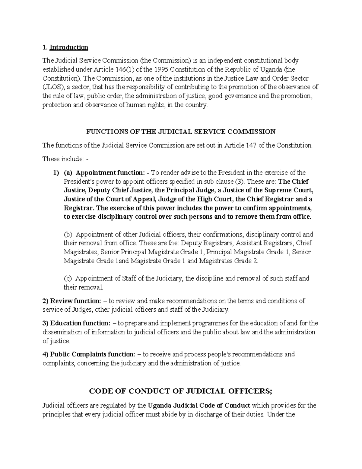 Judicial Service Commission Functions and Code of Conduct - Legal ...