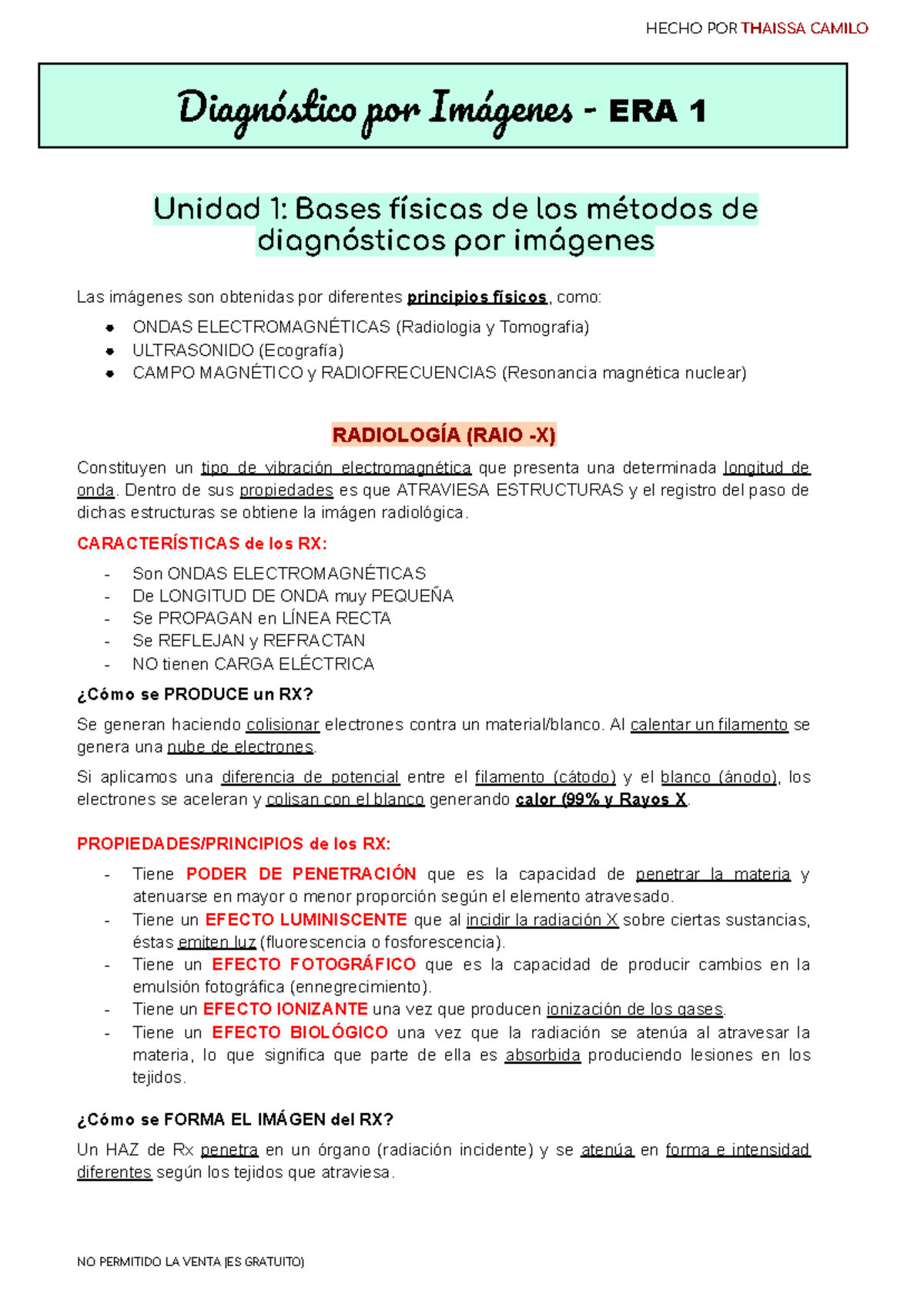 Apuntes de Diagnóstico por Imágenes ERA 1 - Introducción y Resumen ...