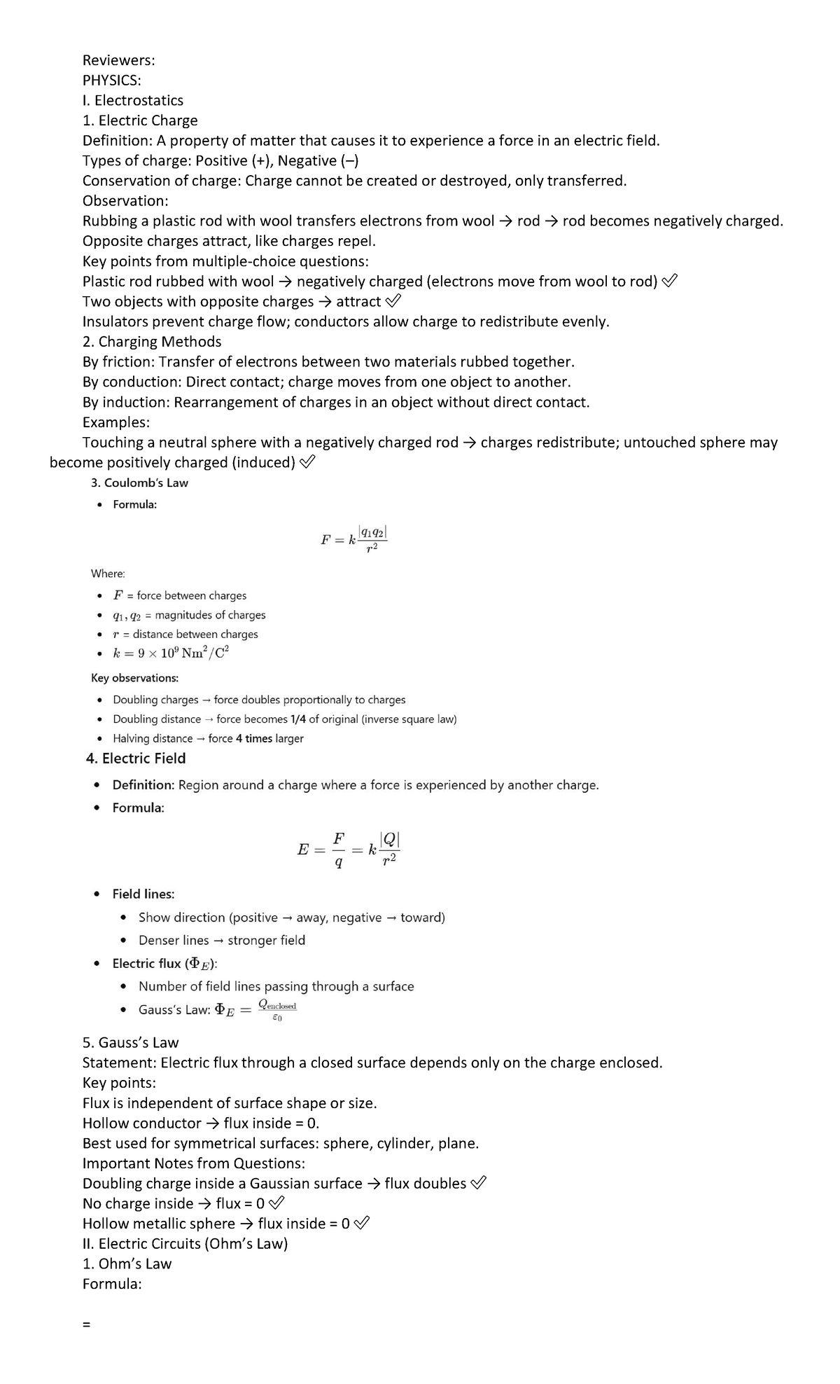 G12 Physics Reviewer: Electrostatics, Circuits & DNA Techniques - Studocu