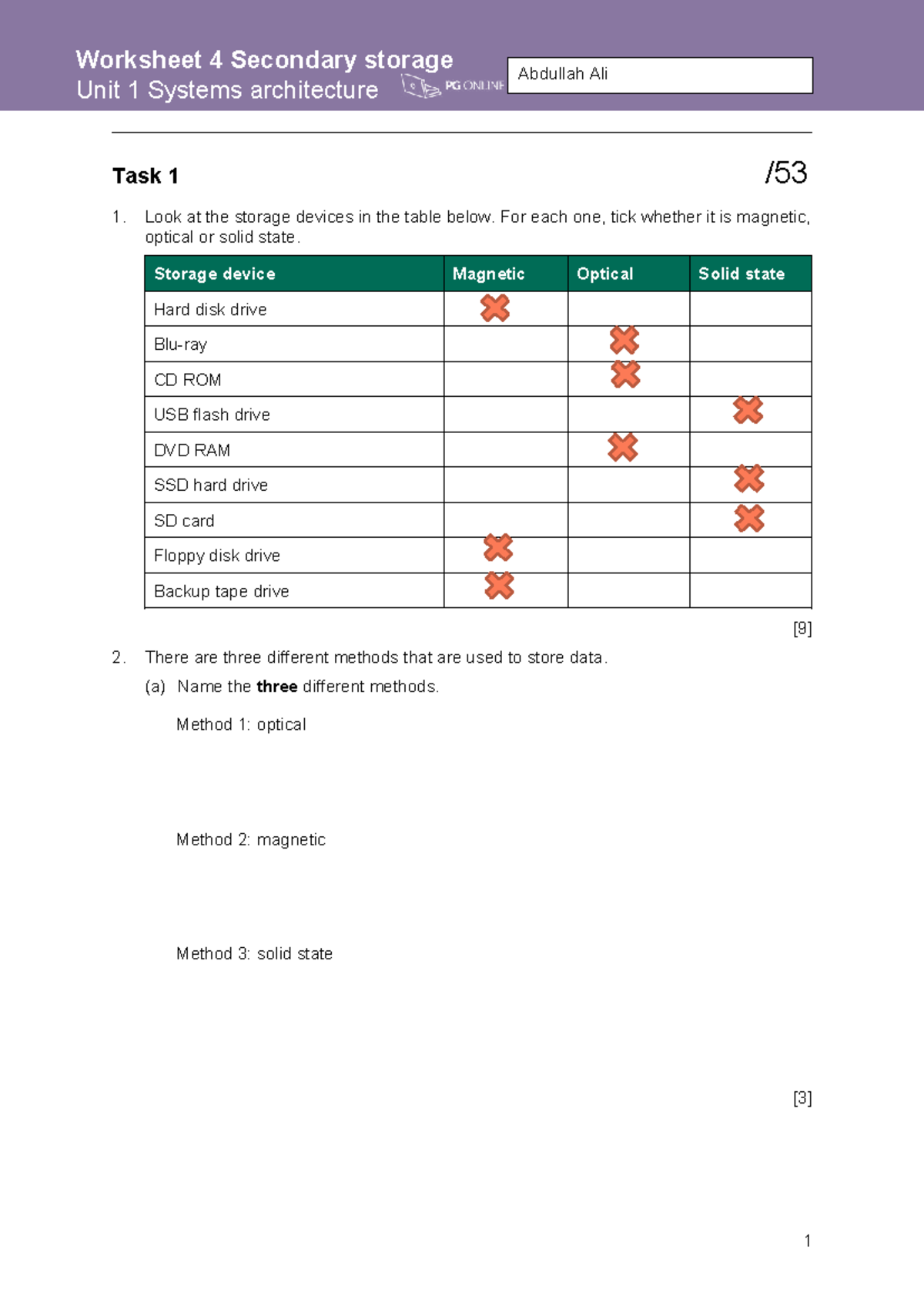 T4 Worksheet 4: Secondary Storage Methods & Device Comparison - Studocu