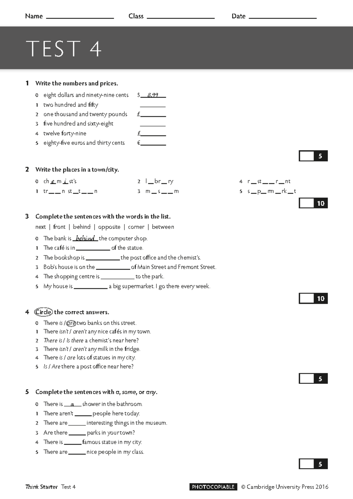 Unit 4 Test - Numbers, Places, and Sentences Practice - Studocu