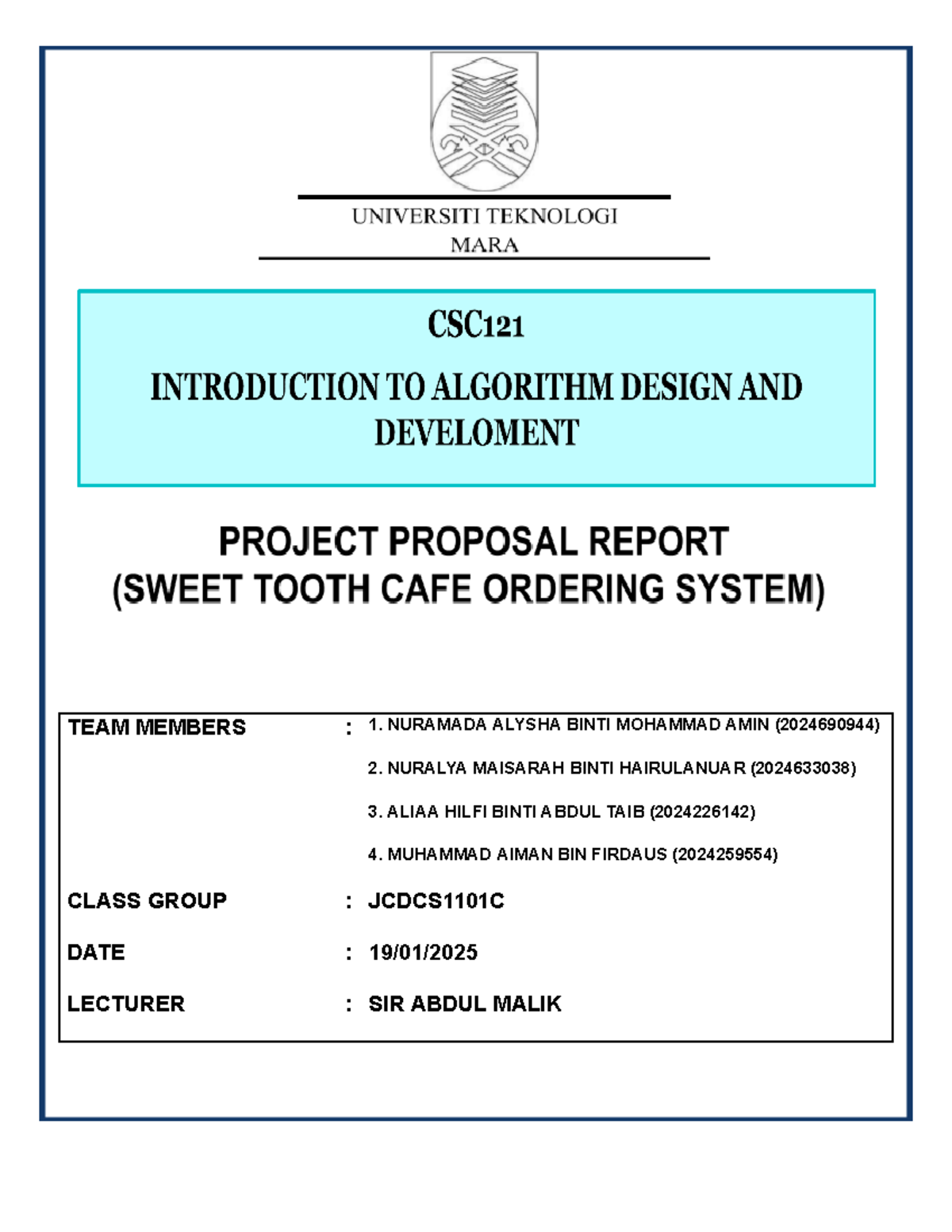 CSC121 Group Project Report: Café Ordering System Analysis - Studocu