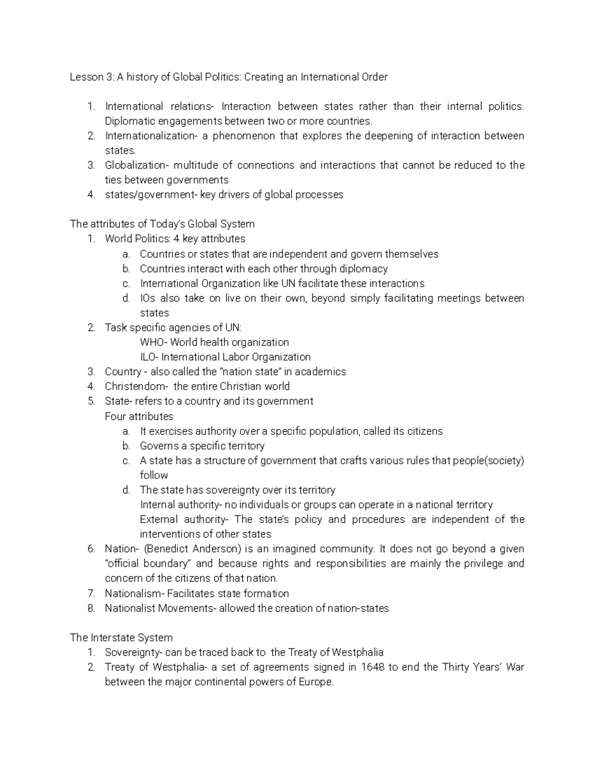 Lesson 3: Global Politics & International Order - Contemporary World ...