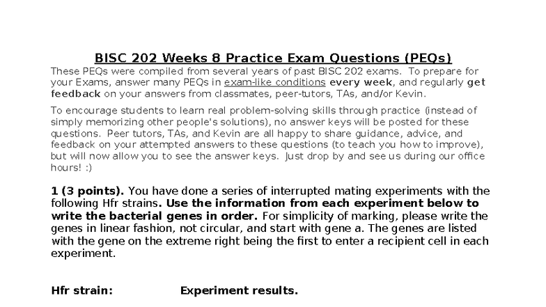 BISC 202 Weeks 8 Bacterial Practice Exam Questions (PEQs) - Studocu