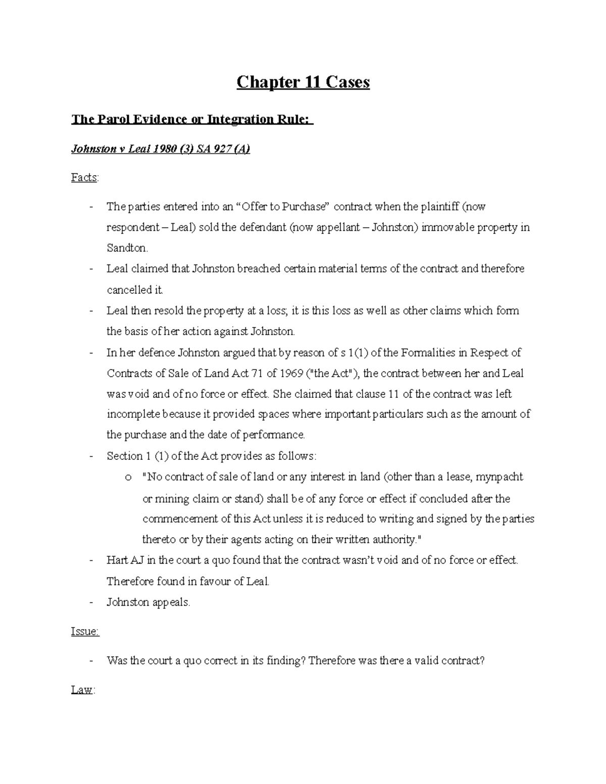 "Chapter 11 Case Notes - Parol Evidence and Contract Interpretation ...
