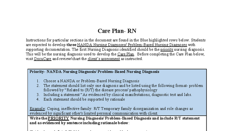 NURS 302 Care Plan: NANDA Nursing Diagnoses & Interventions - Studocu