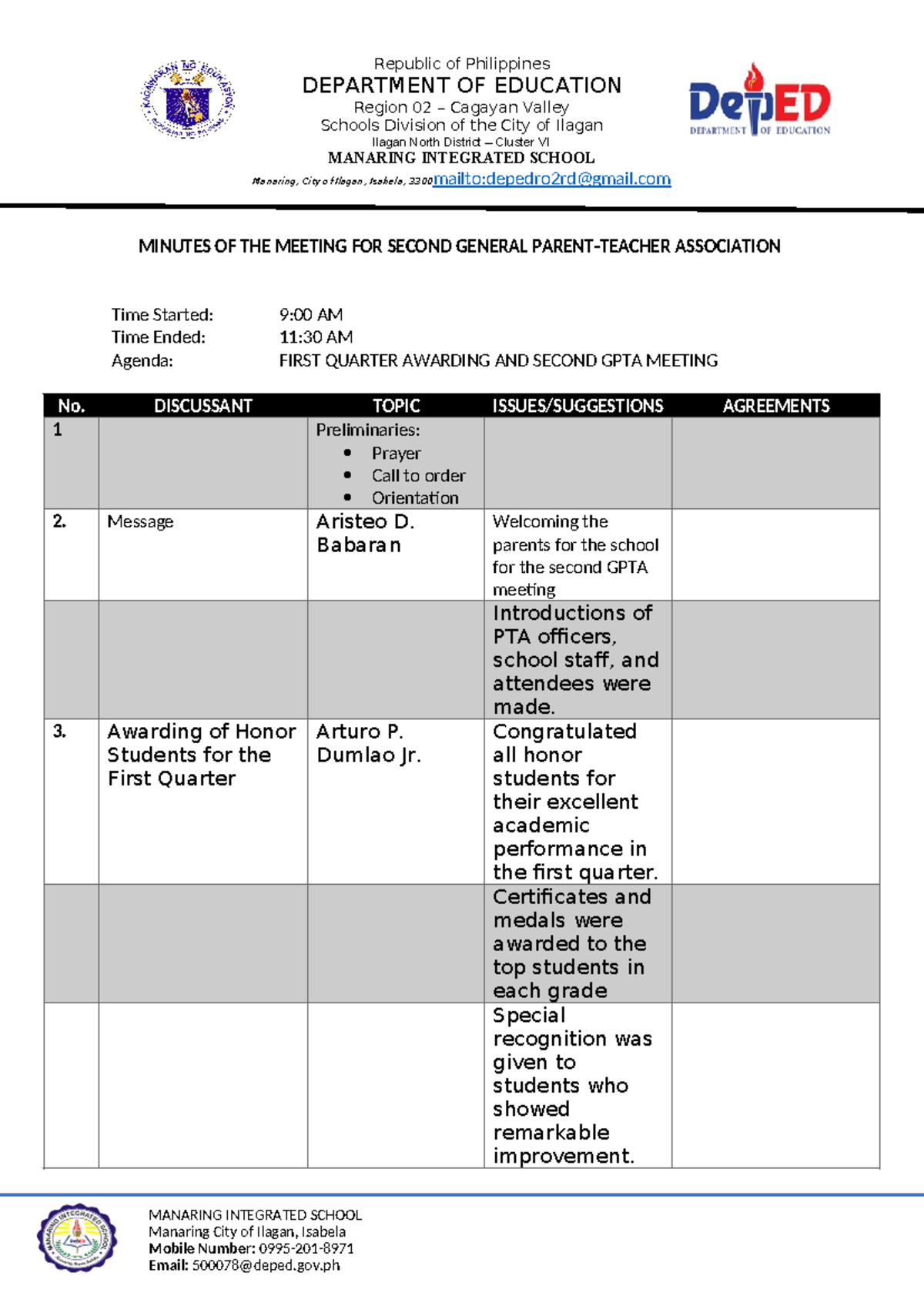 Minutes from the 2nd GPTA Meeting at Manaring Integrated School - Studocu
