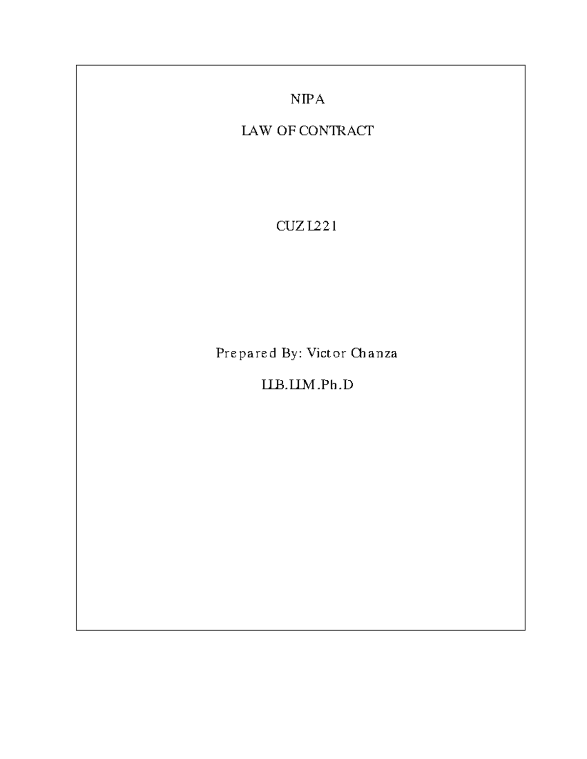 LLB 221 NIPA Law of Contract: Comprehensive Module Overview - Studocu
