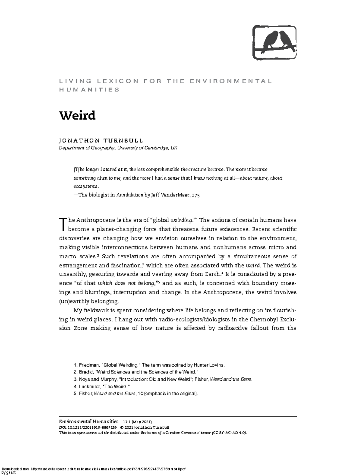 Weird Ecologies in the Anthropocene: Insights from Chernobyl (GEOG 101 ...