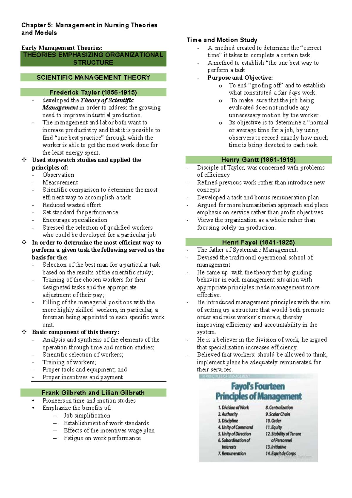 NCM 119 Chapter 5: Management Theories & Models in Nursing - Studocu