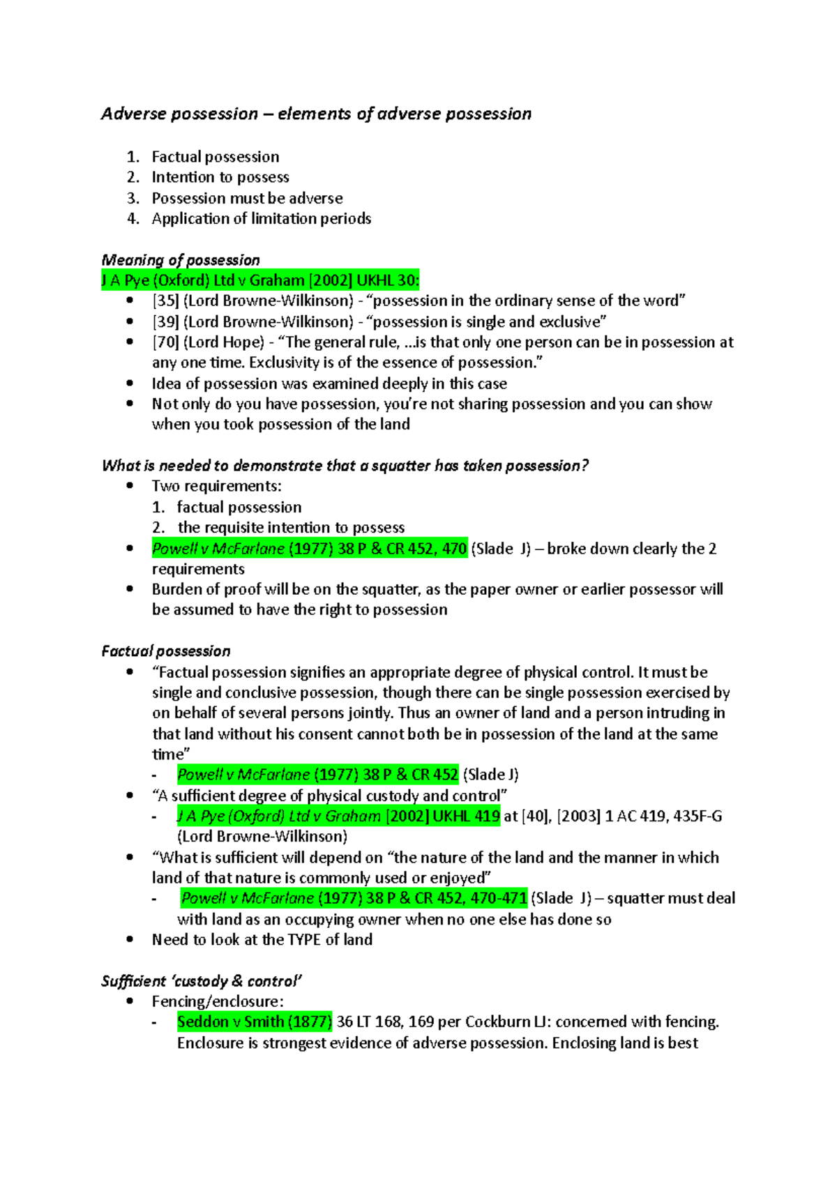 Elements of Adverse Possession: Key Factors and Case Law Analysis - Studocu