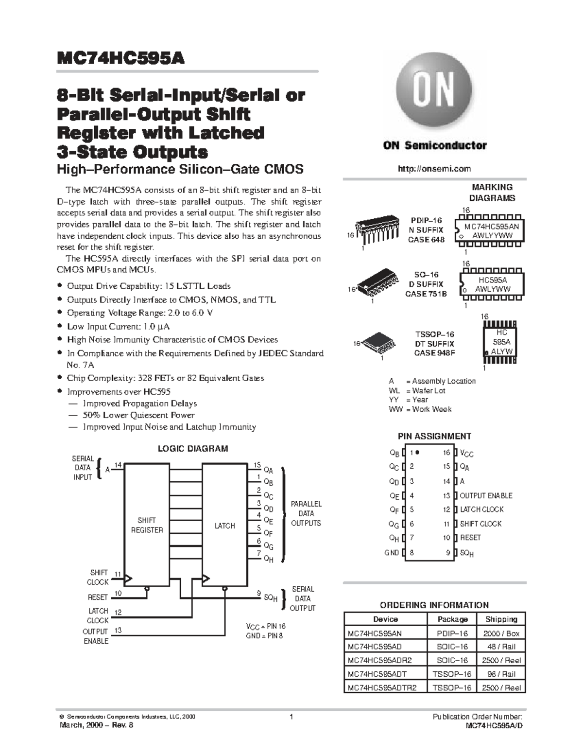 MC74HC595A 8-Bit Shift Register Datasheet Overview and Specs - Studocu
