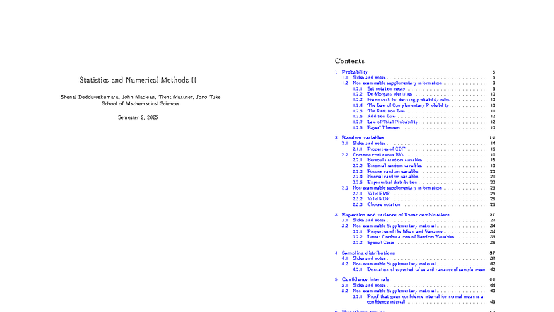 Statistics and Numerical Methods II (NMII) Lecture Notes - Studocu