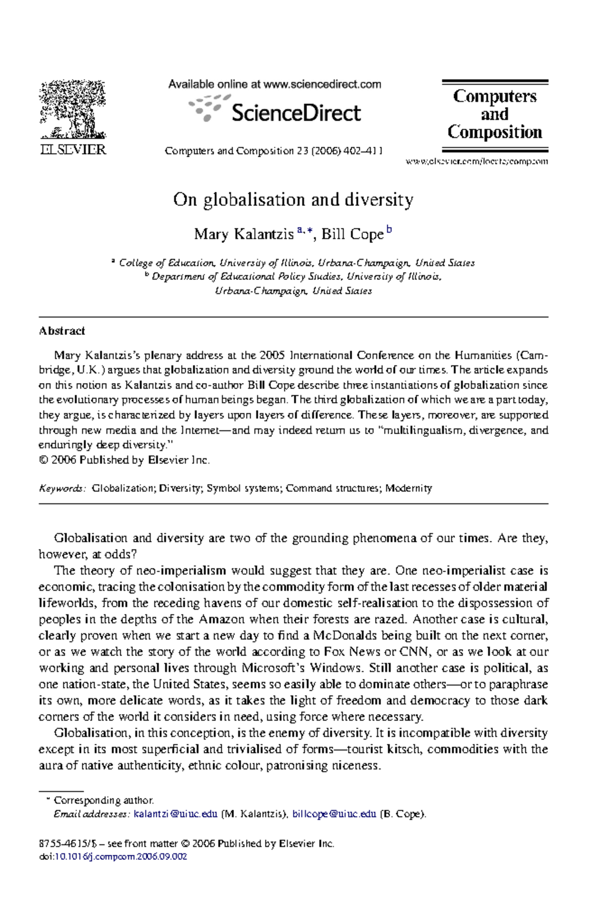 Globalization and Diversity: Insights from Kalantzis & Cope (Comp ...