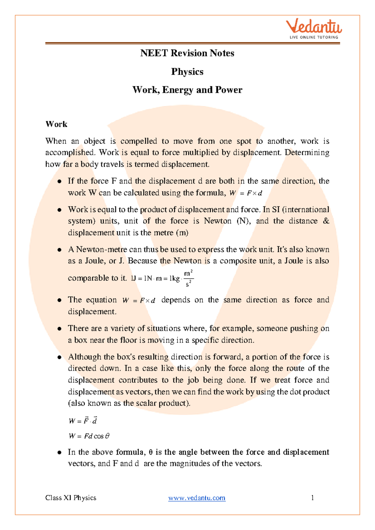 Work, Energy and Power Class 11 Notes NEET Physics [PDF] - NEET ...