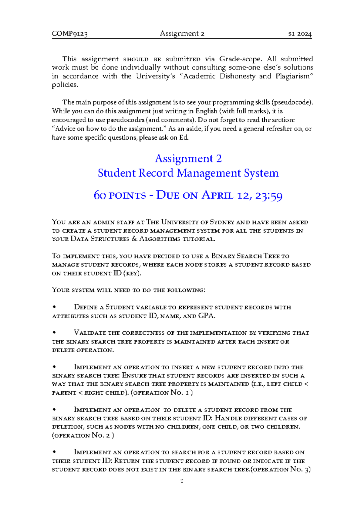 Assignment 2 - COMP9123: Student Record Management System S1 2024 - Studocu