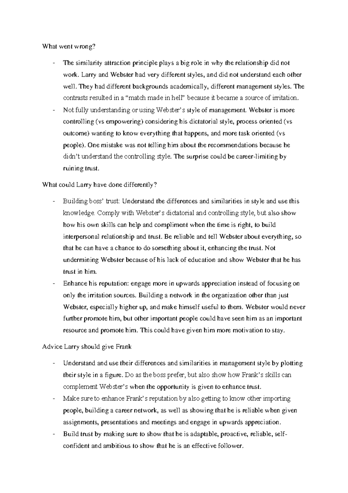 Case Study 7: Managing Your Boss - Understanding Styles and Trust - Studocu