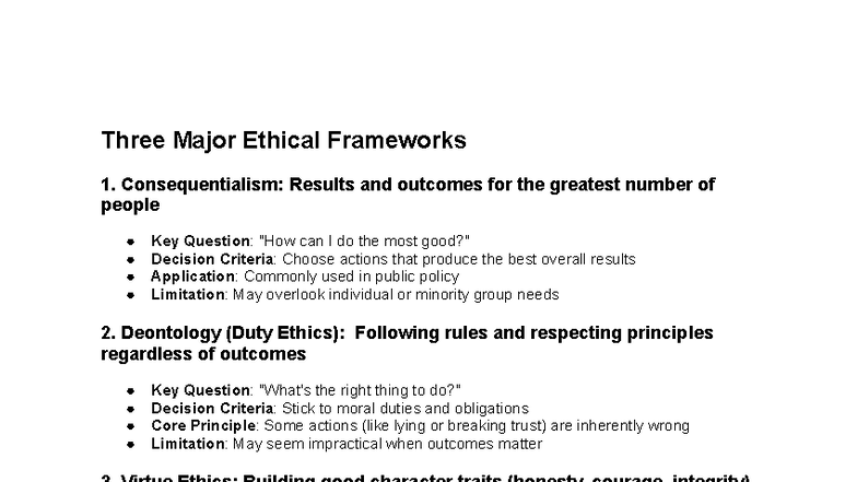 Ethical Decision-Making Frameworks: A Comprehensive Overview - Studocu