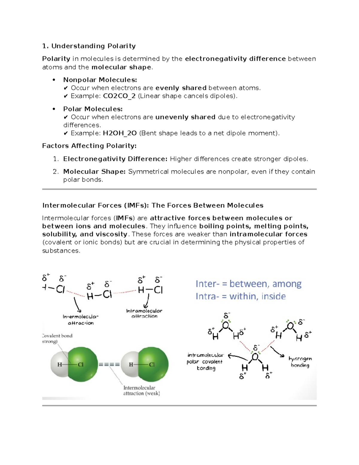 Polarity and Intermolecular Forces: A Comprehensive Study Guide - Studocu