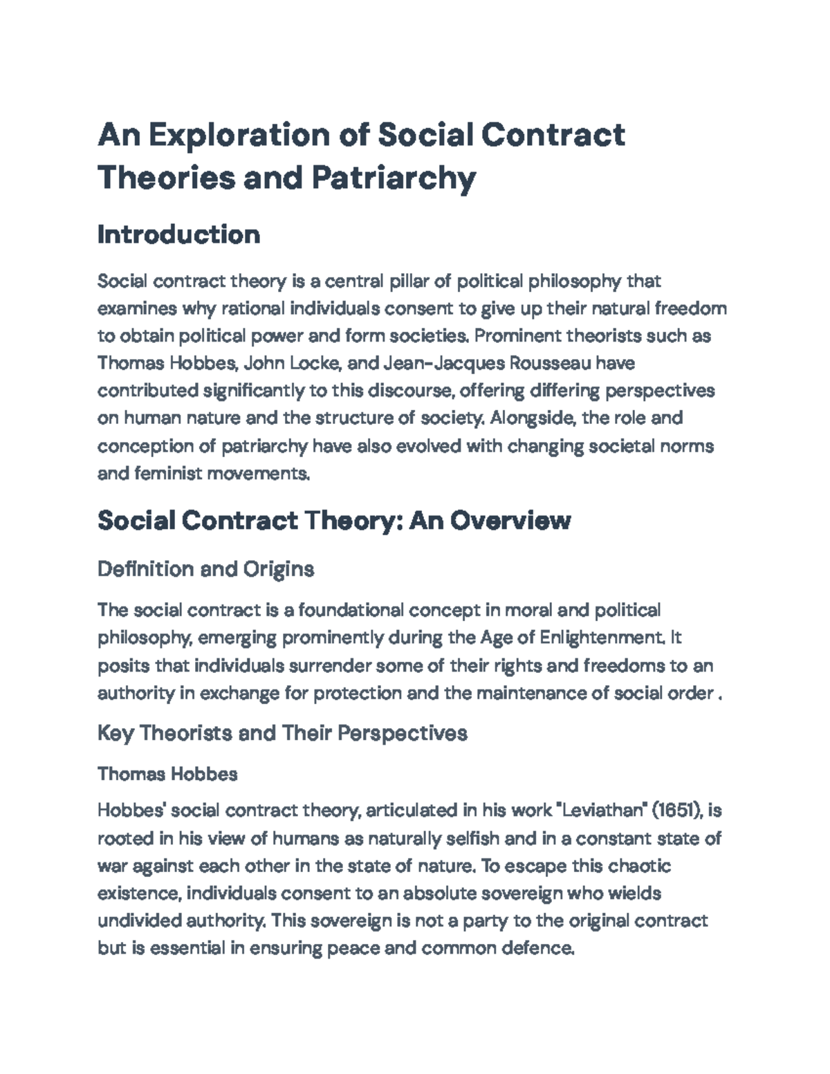 Social Contract Theories and Patriarchy: A Critical Analysis - An ...