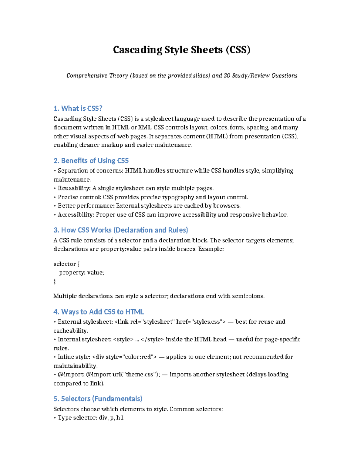 CSS Comprehensive Theory & 30 Practice Questions (CS101) - Studocu