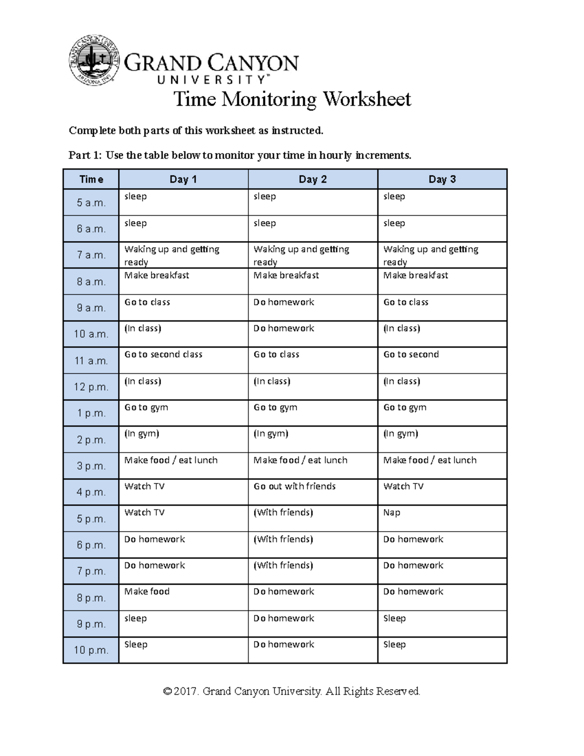 Time Monitoring Worksheet & Reflection - Time Management Analysis - Studocu