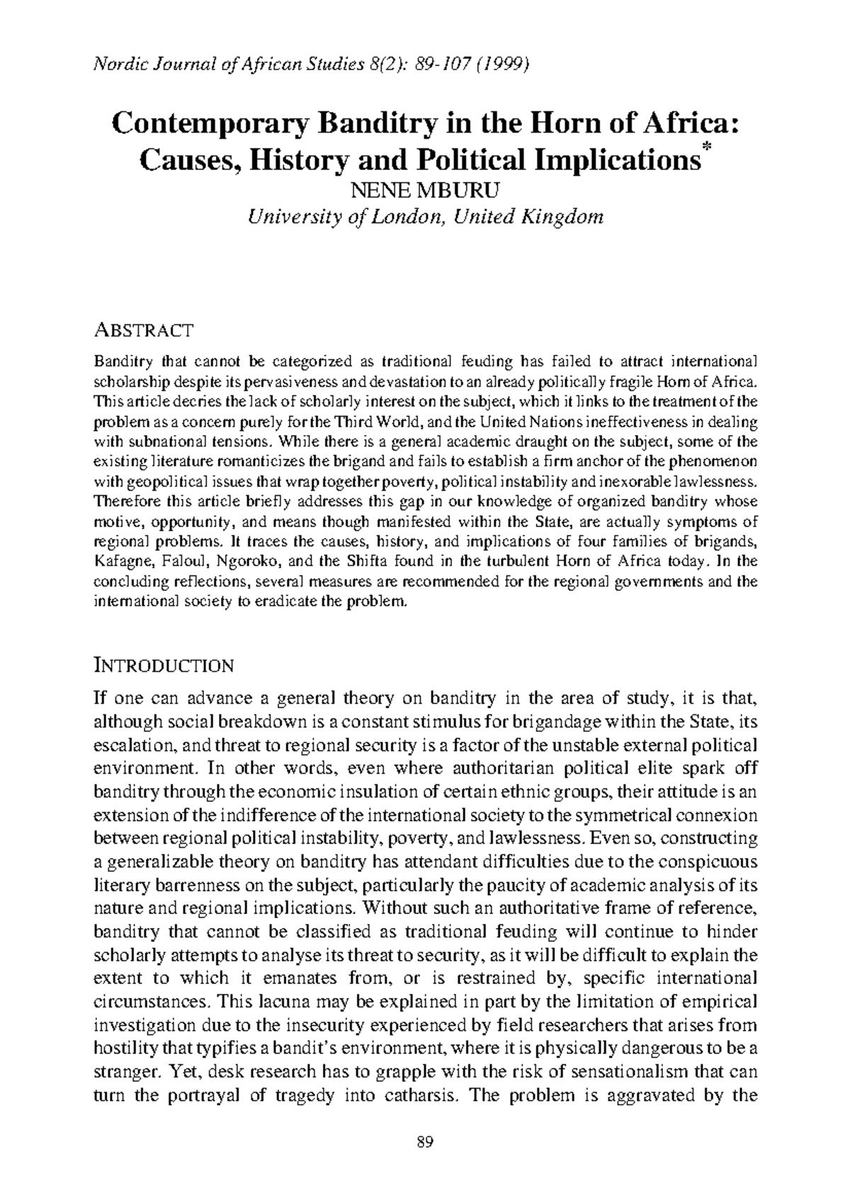 Contemporary Banditry in the Horn of Africa: Causes and Implications ...