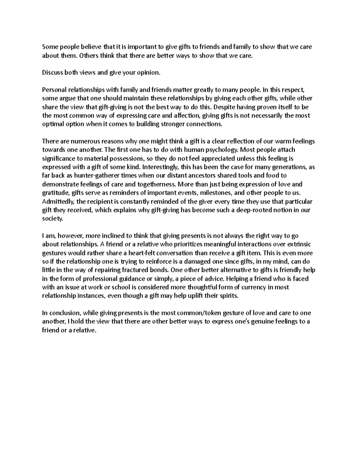 Essay 14: The Role of Gift-Giving in Personal Relationships - Studocu