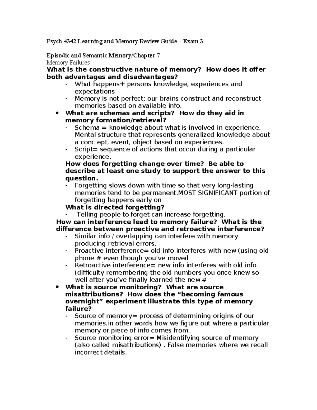 Psych 4342 Learning and Memory Review Guide – Exam 3 Notes - Psych 4342 ...