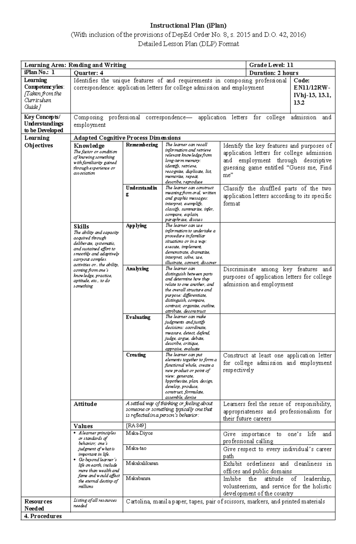 Lesson-PLAN - Lesson Plan - Instructional Plan (iPlan) (With inclusion ...