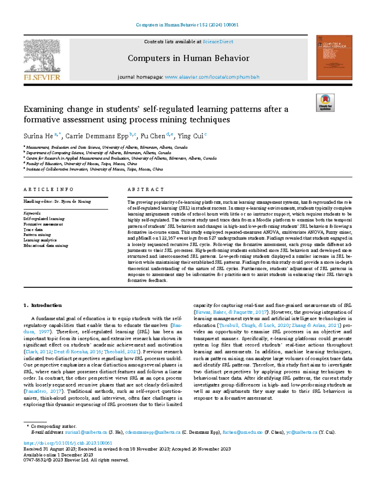 Examining SRL Patterns Post-Formative Assessment in Education (EDUC 152 ...