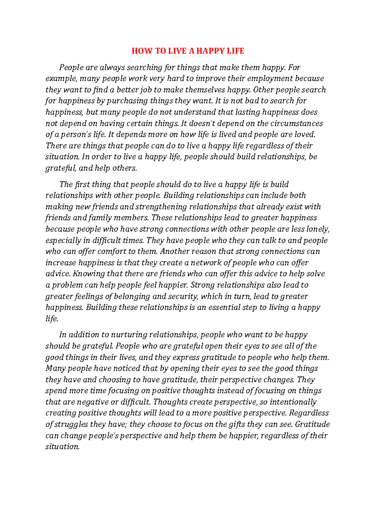 Process Essay - How to Live a Happier Life: Key Strategies for Joy ...