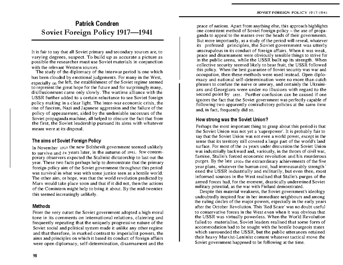 Soviet foreign policy 1917-41 condren - SOVIET FOREIGN POLICY 1917- Patrick Condren Soviet ...