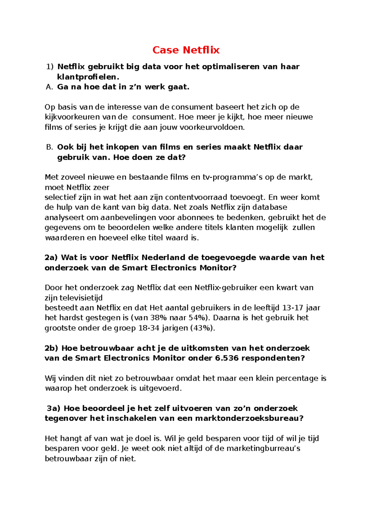 Case Study Netflix: Big Data en Klantprofielen Optimalisatie - Studocu